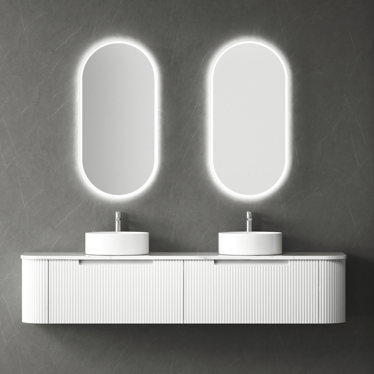 Petra - 1500mm Wall Hung Curving V-Groove Matte White Vanity – Eos Bathware